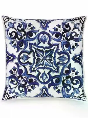Dolce & Gabbana Medium Blu Mediterraneo-print Canvas Cushion - Blue