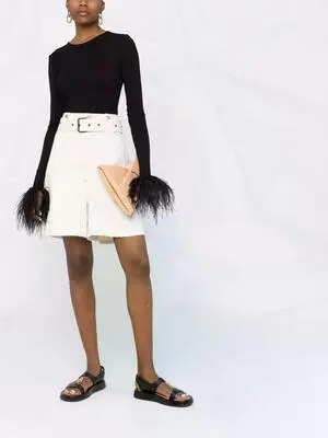 MANURI Elektra Feather-trim Stretch Blouse - Black