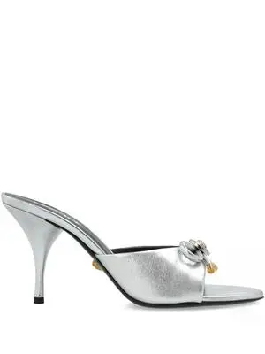 Versace Opera Bow Metallic Heeled Mules - Silver
