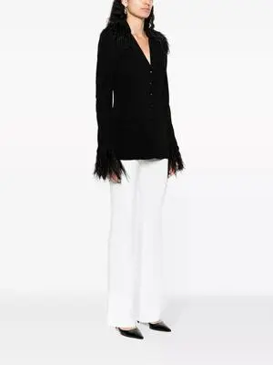 Alberta Ferretti Button-up Jacket With Feather Trim
