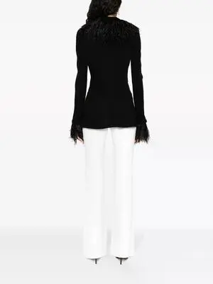 Alberta Ferretti Button-up Jacket With Feather Trim