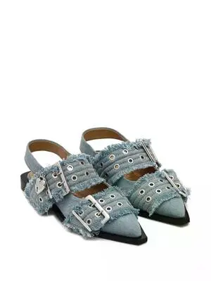 GANNI Feminine Denim Ballet Flats - Blue
