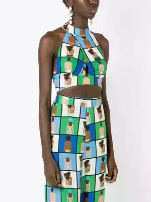 AMIR SLAMA Graphic-print Halterneck Top