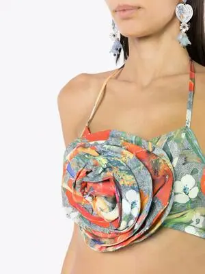 AMIR SLAMA Floral-appliqué Crop Top