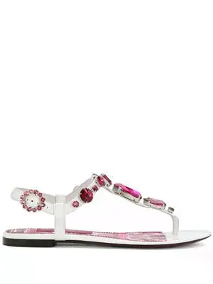 Dolce & Gabbana Majolica-print Crystal-embellished Sandals - White