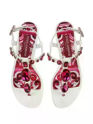 Dolce & Gabbana Majolica Print Crystal Embellished Sandals