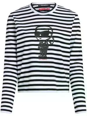 Karl Lagerfeld Ikon Striped Cotton Long Sleeve T-shirt - Black