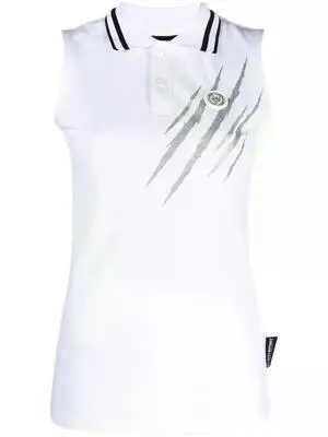 PLEIN SPORT Scratch-print Sleeveless Polo Shirt - White