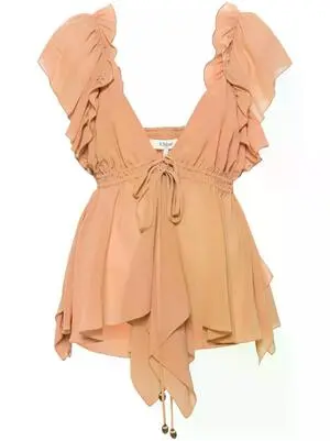 Chloé Ruffled Sleeveless Silk Blouse