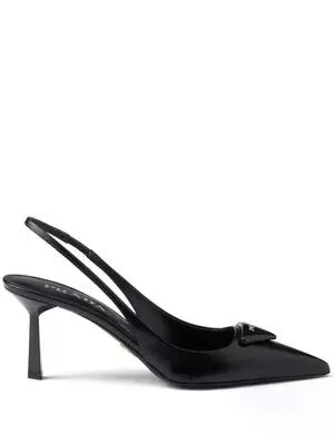 Prada 75mm Triangle-logo Leather Slingback Pumps