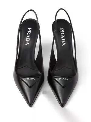 Prada 75mm Triangle-logo Leather Slingback Pumps
