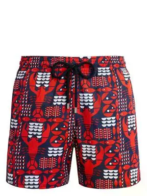 Vilebrequin Stretch Swim Shorts With Graphic Lobsters - Red