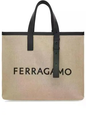 FERRAGAMO Logo-embossed Leather Trim Tote - Neutrals