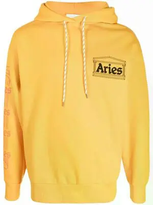 Aries Embroidered-logo Pullover Hoodie - Yellow