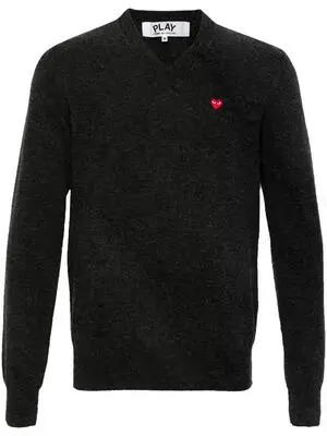 Play Comme Des Garcon Heart-patch Wool Jumper - Grey