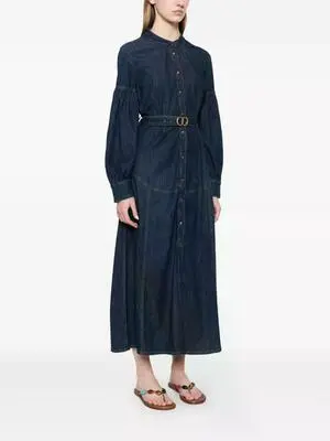 TWINSET Belted Denim Long Dress