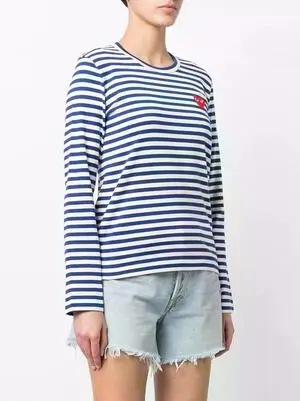 Play Comme Des Garcon Heart-patch Striped T-shirt