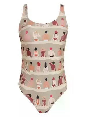 AMIR SLAMA Graphic-print One-piece Swimsuit - Neutrals