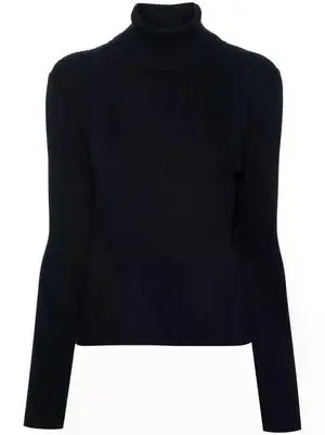 P.a.r.o.s.h Ribbed Knit Cut-out Roll Neck Cropped Sweater