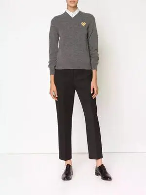 Play Comme Des Garcon Embroidered Heart V-neck Sweater - Grey