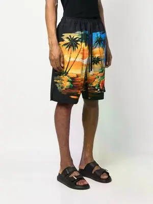 Dolce & Gabbana Palm Tree-print Cotton Shorts - Blue