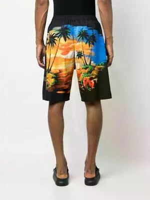 Dolce & Gabbana Palm Tree-print Cotton Shorts - Blue