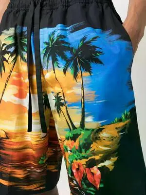 Dolce & Gabbana Palm Tree-print Cotton Shorts - Blue