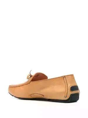 Santoni Grained Leather Loafers With Bow Detailing - Neutrals