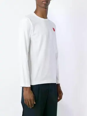 Play Comme Des Garcon Heart Patch Long-sleeved T-shirt - White