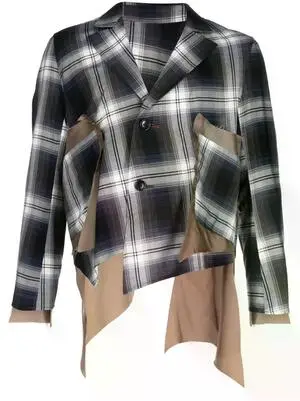 SULVAM Asymmetric Plaid Blazer - Blue