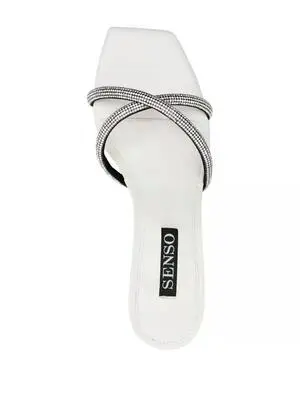 Senso Embellished Crossover Strap Kitten Heel Sandals - White