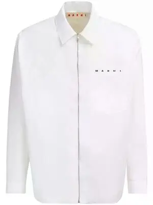 Marni Logo-print Zip-up Cotton Shirt - White