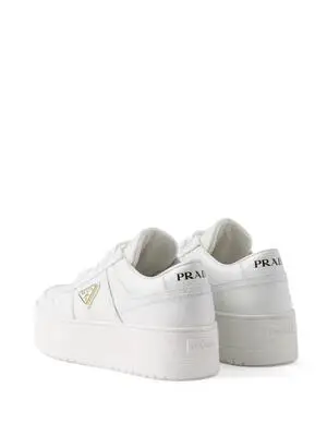 Prada Downtown Bold Perforated Leather Flatform Sneakers - White
