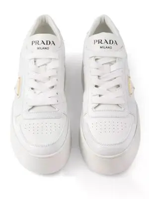 Prada Downtown Bold Perforated Leather Flatform Sneakers - White