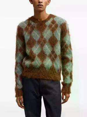AMI Paris Argyle Wool Blend Brushed Sweater
