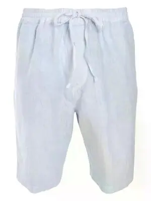 120% Lino Drawstring Pleated Shorts - Blue