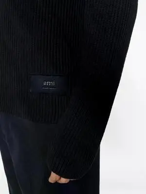 AMI Paris Logo-patch Ribbed-knit Jumper