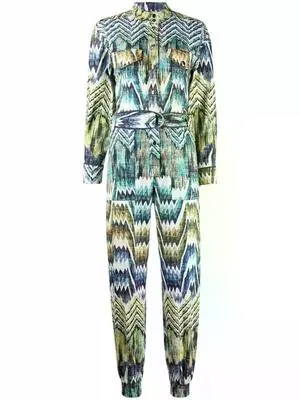 Chufy Patterned Belted Jumpsuit - Green