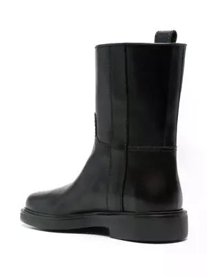 TOD'S Leather Biker Boots With T Timeless Logo - Black