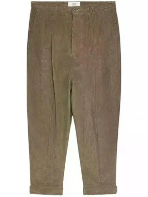 AMI Paris Corduroy Box-pleated Tapered Trousers - Brown