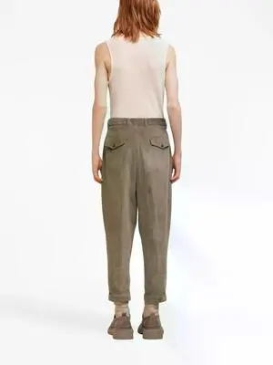 AMI Paris Corduroy Box-pleated Tapered Trousers - Brown