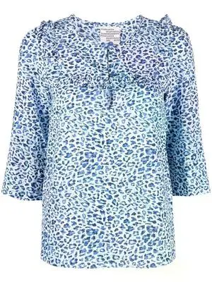 Baum Und Pferdgarten Maple Leopard-print Organic Cotton Blouse - Blue