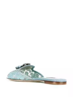 Dolce & Gabbana Bianca Crystal-embellished Lace Slides - Blue