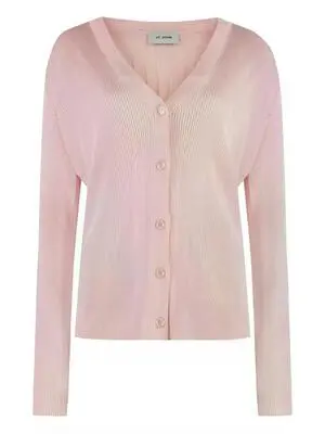 St. John Ribbed Button-up Cardigan With Deep V-neckline