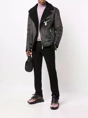 Philipp Plein Iconic Plein Suede Biker Jacket - Black