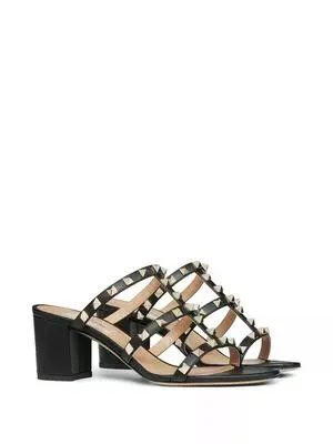 Valentino Garavani Rockstud Calfskin Leather Slide Sandal 60 Mm - Black