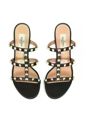 Valentino Garavani Rockstud Calfskin Leather Slide Sandal 60 Mm - Black