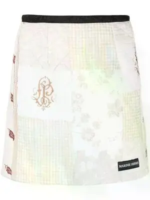 MARINE SERRE Quilted Patchwork Mini Skirt - Neutrals