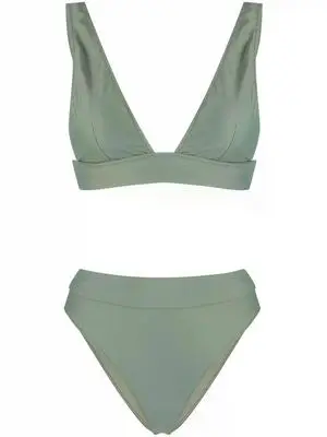 NOIRE SWIMWEAR High-waisted V-neck Bikini Set - Green