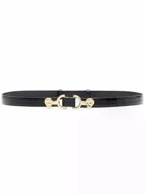 Maje Lion Buckle Thin Leather Belt - Black